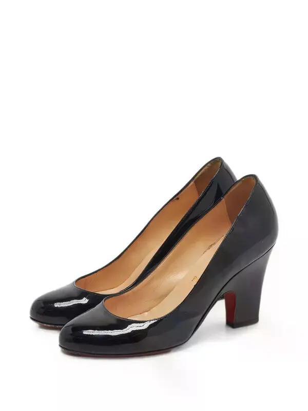CHRISTIAN LOUBOUTIN Leather Patent Finish Block Heel Pumps - Black