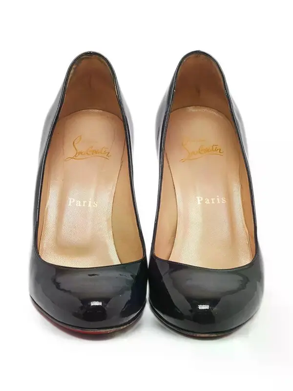 CHRISTIAN LOUBOUTIN Leather Patent Finish Block Heel Pumps