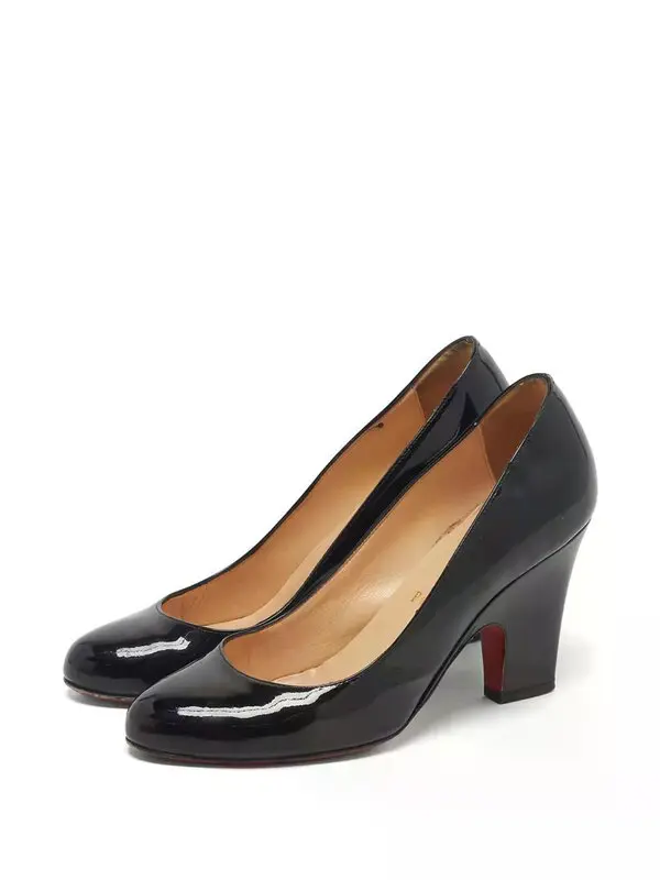 CHRISTIAN LOUBOUTIN Leather Patent Finish Block Heel Pumps - Black