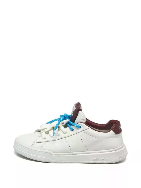 Miu Miu Double Lace Up Leather Sneakers - White