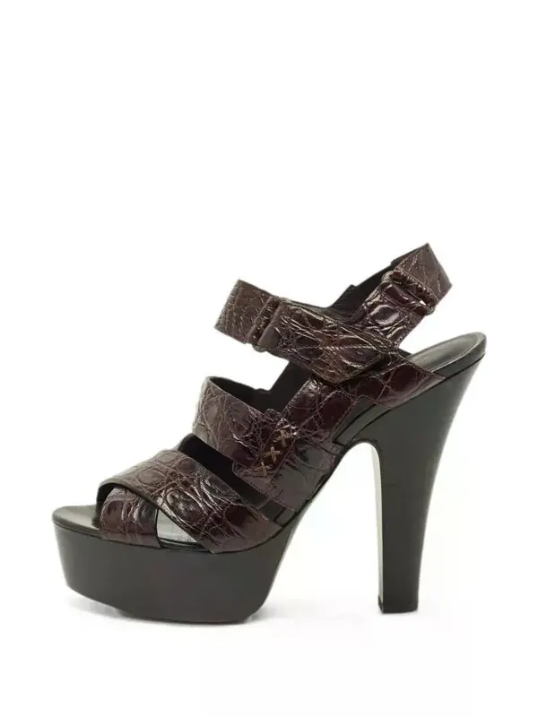 Bottega Veneta Croc-embossed Leather Heeled Sandals - Brown