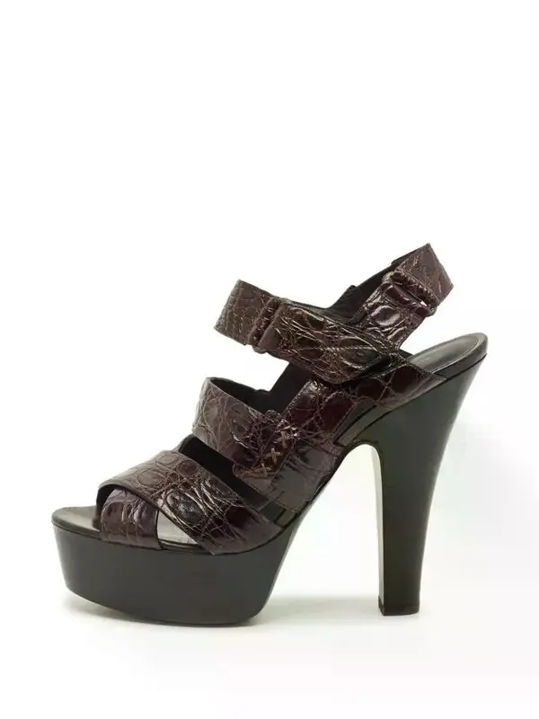 Bottega Veneta Croc-embossed Leather Heeled Sandals - Brown