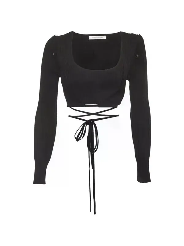 Christopher Esber Rib-knit Tie-up Crop Top - Black