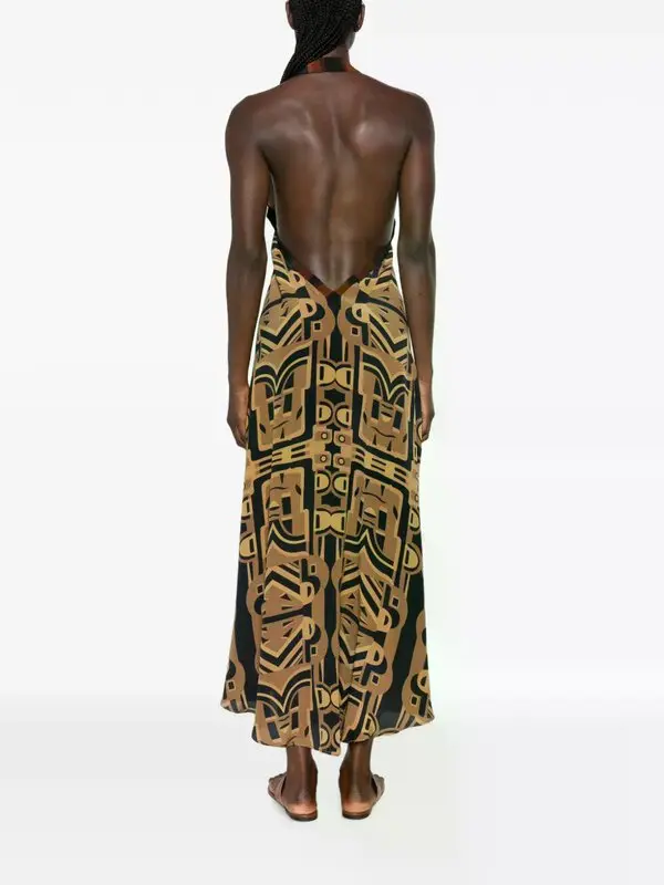 VOLANTIS Geometric Print Halterneck Maxi Dress