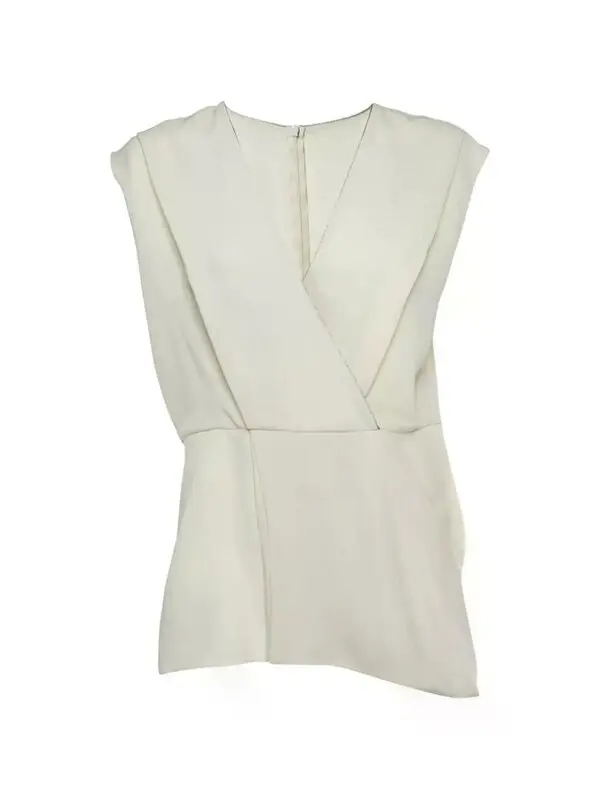 Max Mara Cream Beige Draped Crepe V-neck Sleeveless Top - Neutrals