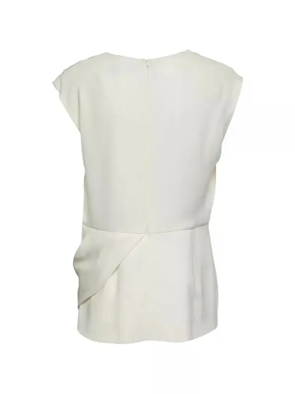 Max Mara Cream Beige Draped Crepe V-neck Sleeveless Top