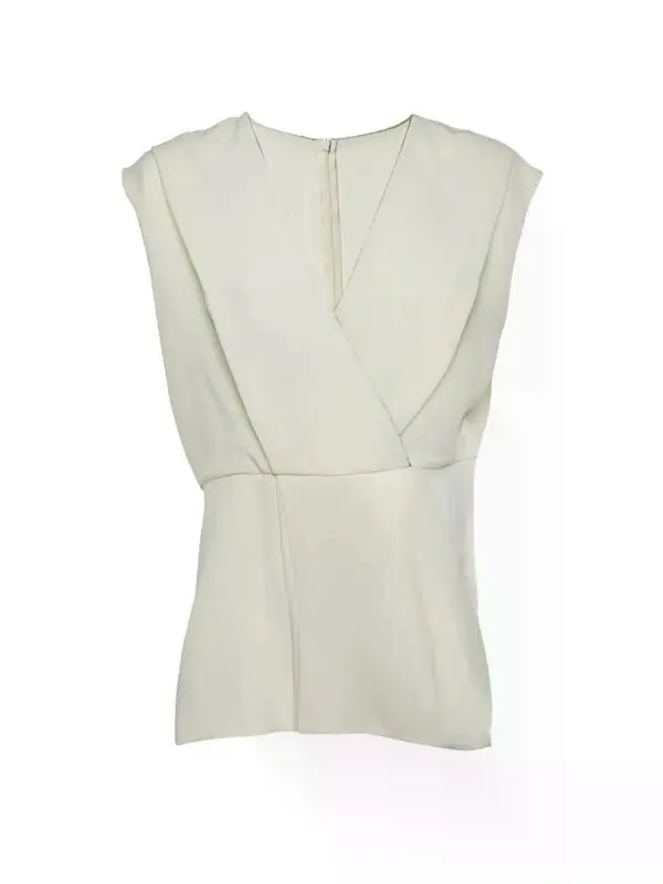 Max Mara Cream Beige Draped Crepe V-neck Sleeveless Top - Neutrals
