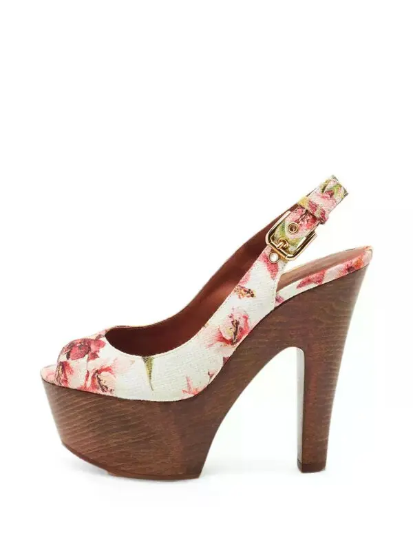 Dolce & Gabbana Floral Print Platform Heeled Sandals - White