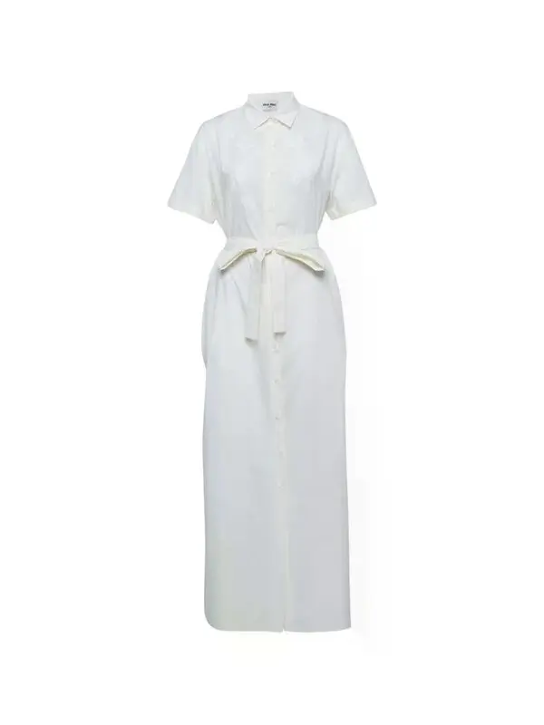 Miu Miu White Cotton Floral Embroidered Belted Maxi Dress - Neutrals
