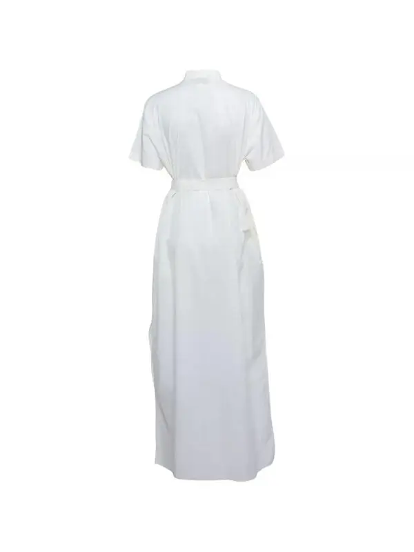 Miu Miu White Cotton Floral Embroidered Belted Maxi Dress