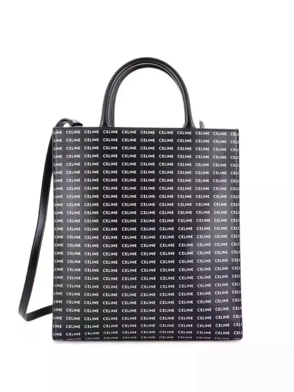 Celine Vertical Cabas All Over Logo Print Leather Small Tote Bag
