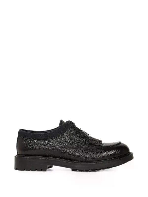 Etro Grained Leather Lace-up Loafers With Paisley Detail - Black