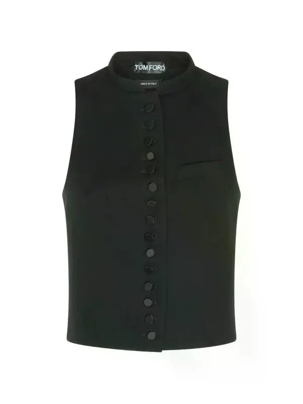 TOM FORD Wool Mandarin Collar Sleeveless Top - Black