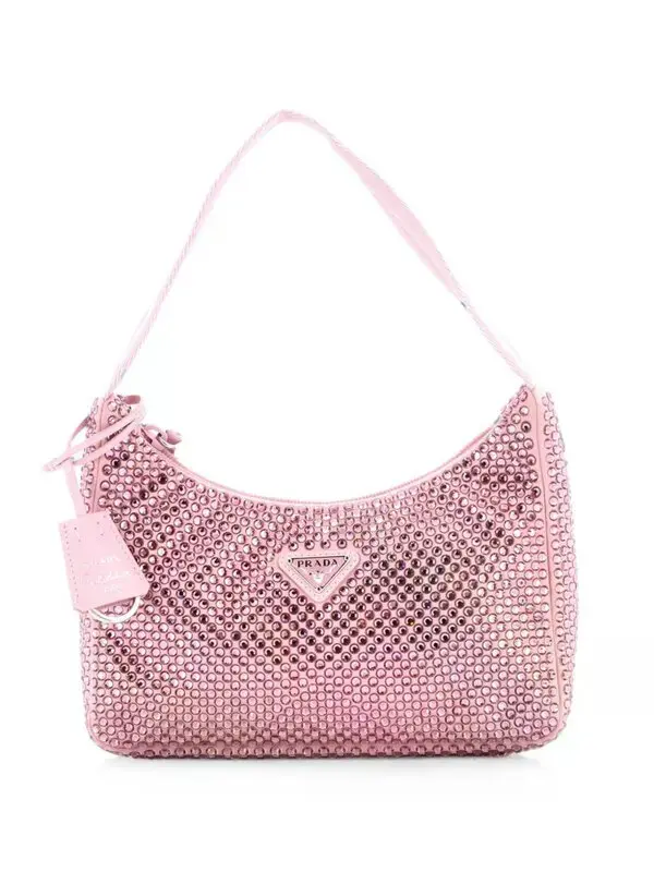 Prada Re-edition 2000 Crystal Embellished Satin Mini Hobo Bag