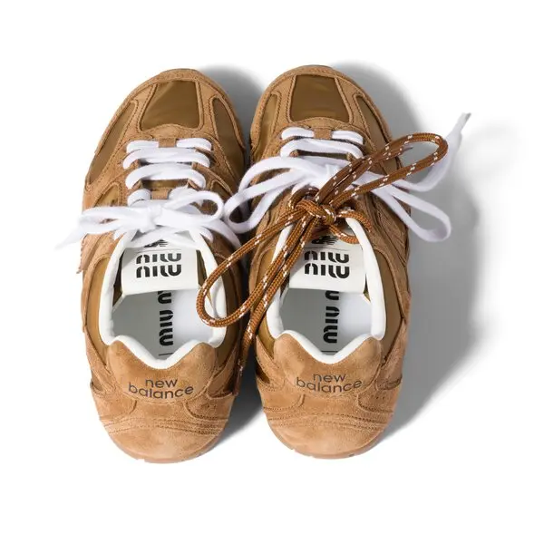 Miu Miu New Balance 530 Technical Fabric And Suede Sneakers - Beige