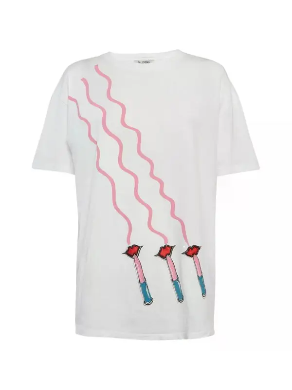 Valentino Garavani Lipstick Print Jersey T-shirt - White