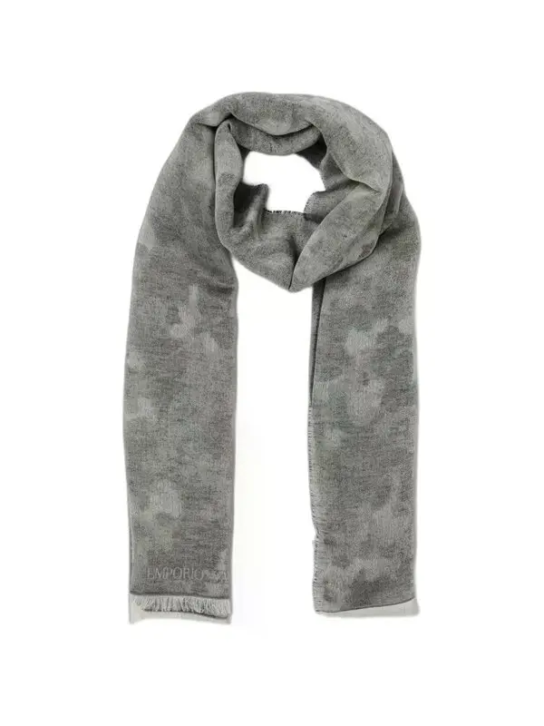 Emporio Armani Logo-jacquard Frayed Scarf - Grey