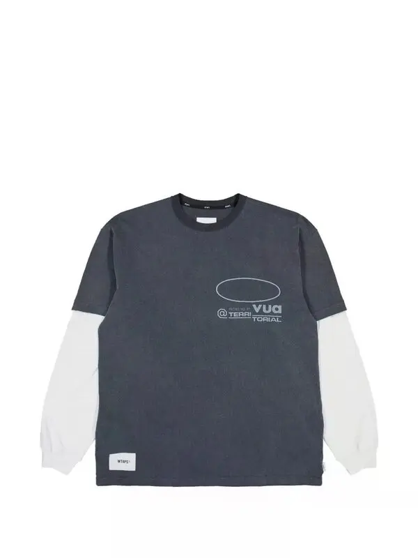 WTAPS Sldr Logo-print Layered-sleeve T-shirt - Grey