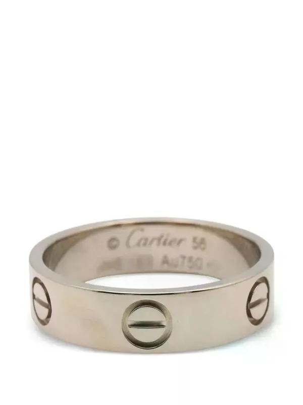Cartier 18k White Gold Engraved Logo Motif Ring - Silver