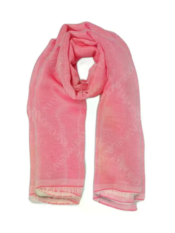 Emporio Armani Logo-jacquard Frayed-edge Scarf - Pink
