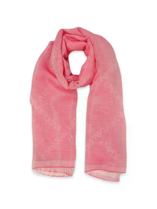 Emporio Armani Logo-jacquard Frayed-edge Scarf - Pink
