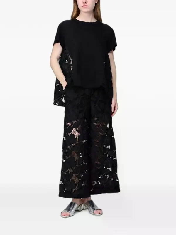 MEIMEIJ Macramé Panelled Cotton T-shirt - Black