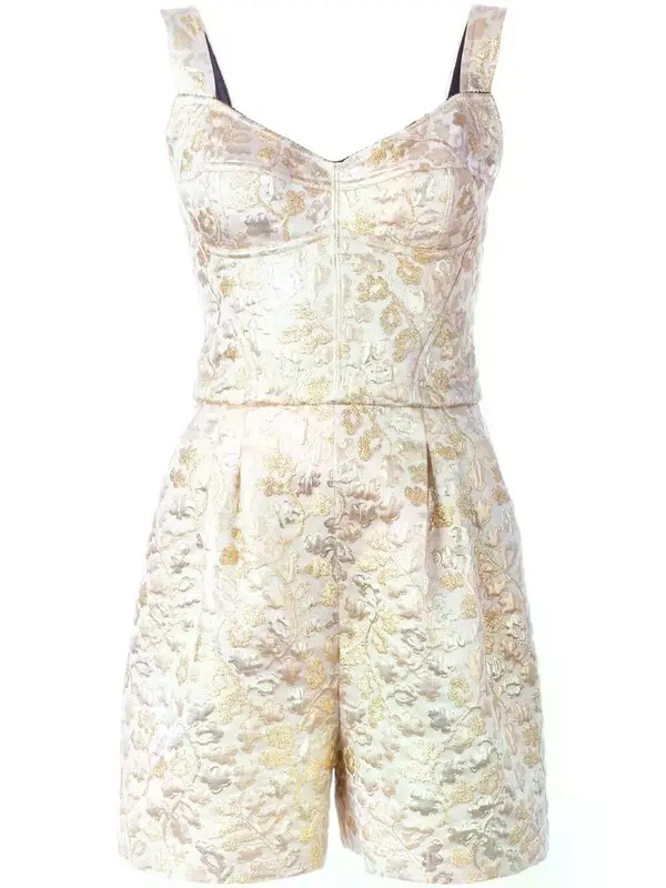 Dolce & Gabbana Brocade Sweetheart Neckline Playsuit - Metallic