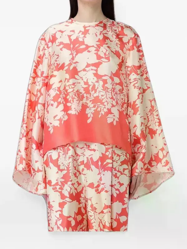 Agnona Floral Print Silk Trousers - Orange