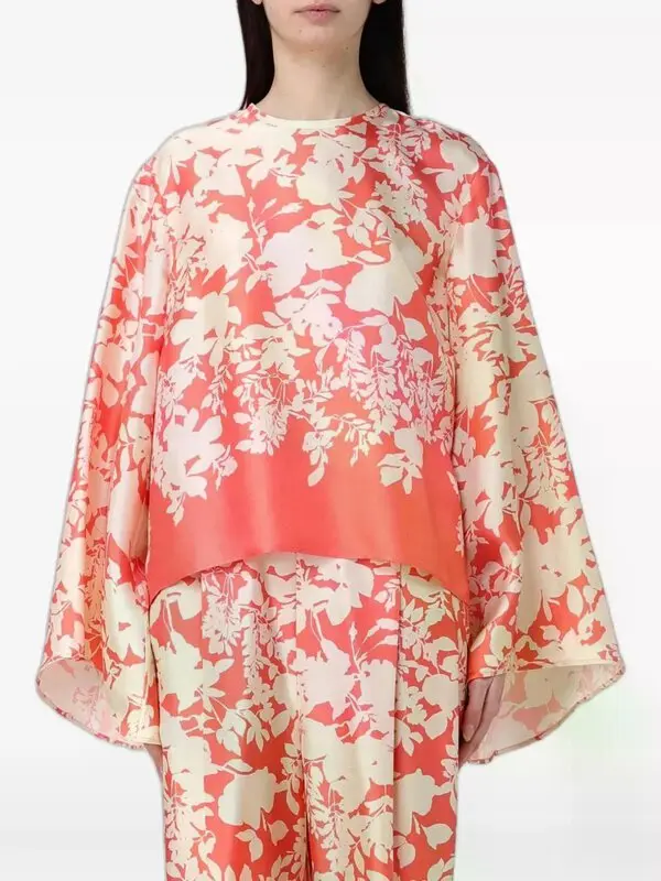 Agnona Floral Print Silk Trousers