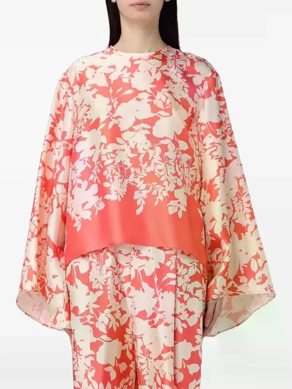 Agnona Floral Print Silk Trousers - Orange