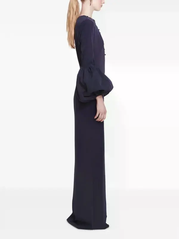 Marchesa Puff-sleeve Column Gown - Blue