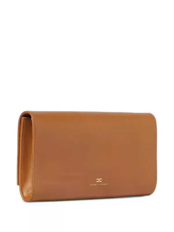 Elisabetta Franchi Logo Embossed Leather Clutch Bag - Neutrals
