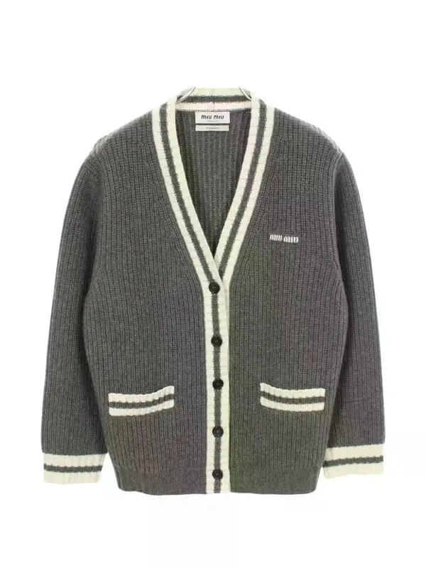 Miu Miu Striped V-neck Cardigan - Grey