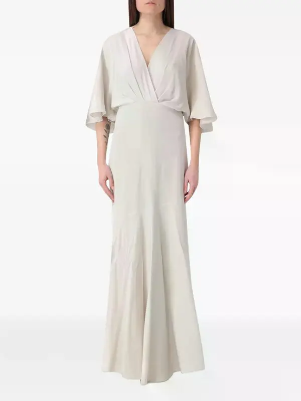 Agnona V-neck Flared Maxi Dress - Neutrals