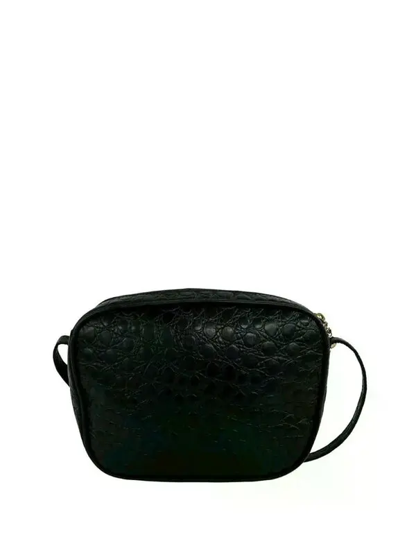 FERRAGAMO Croc Embossed Leather Vara Crossbody Bag - Black