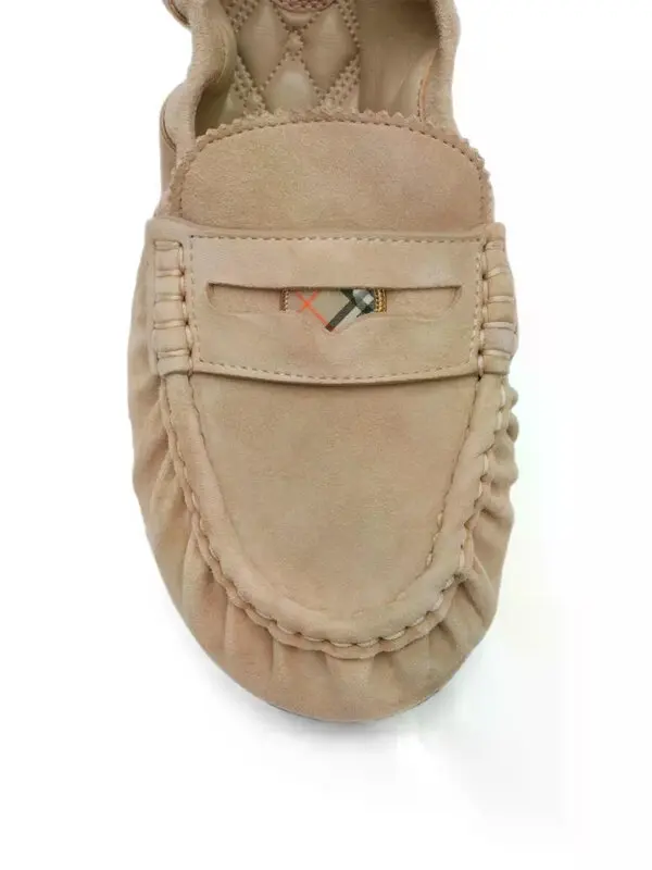 Burberry Suede Gathered Loafers With Check Plaque
