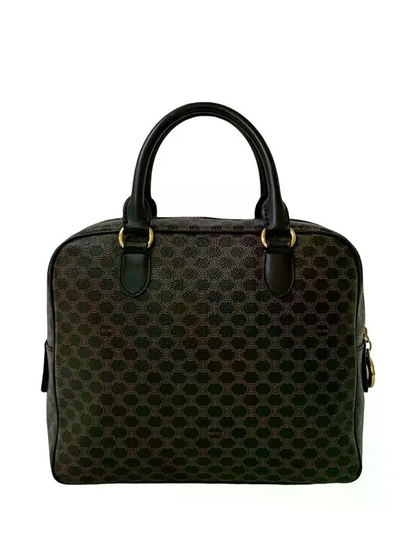Celine 1996 Blason Handbag In Coated Canvas - Brown