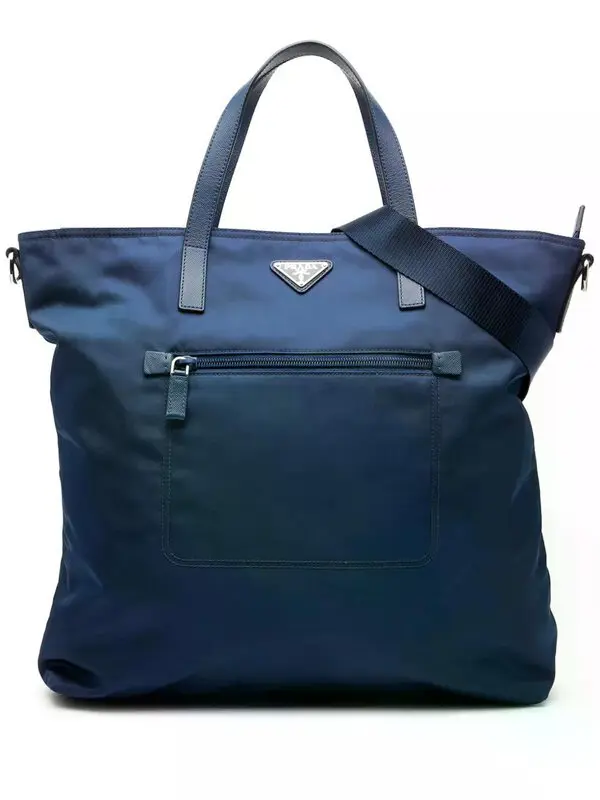 Prada Saffiano Trimmed Tessuto Satchel - Blue