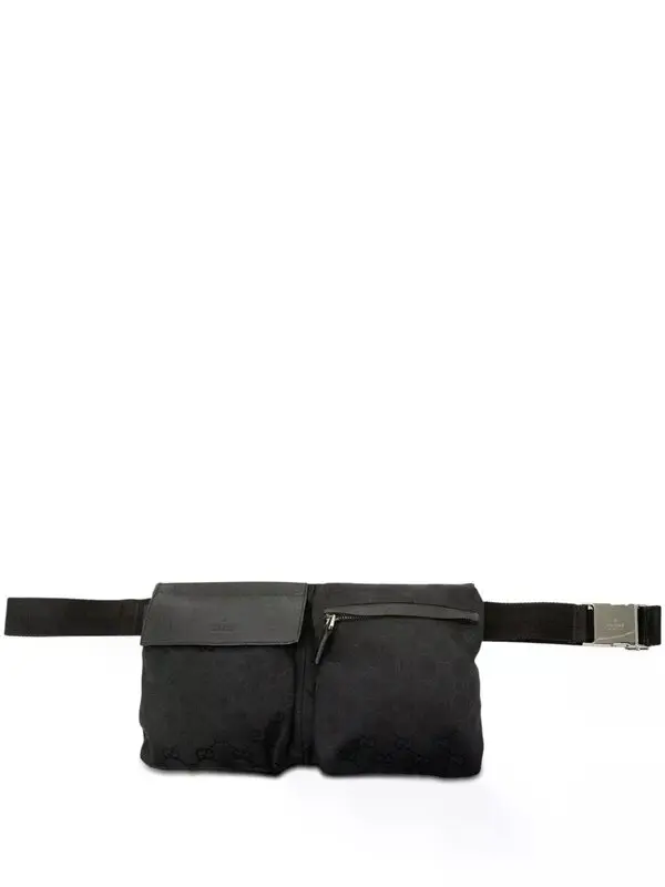 Gucci Gg Canvas Double Pocket Belt Bag - Black