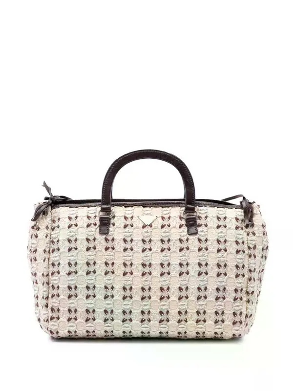Prada Canvas Bow Cloquet Handle Bag - Brown