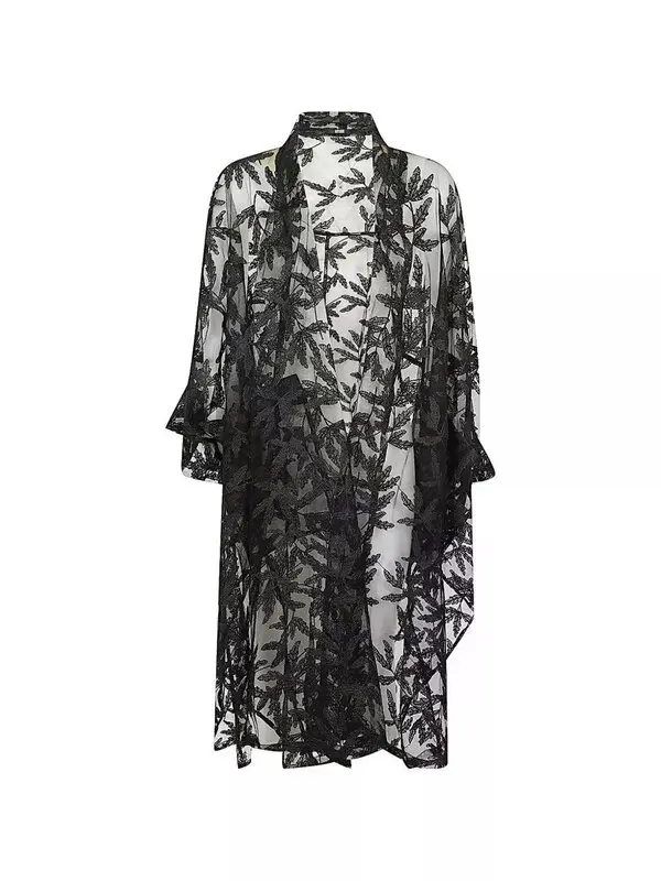 MOYURU Sheer Leaf Embroidered Cape - Black