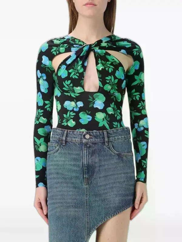Coperni Floral Print Cut-out Bodysuit - Black