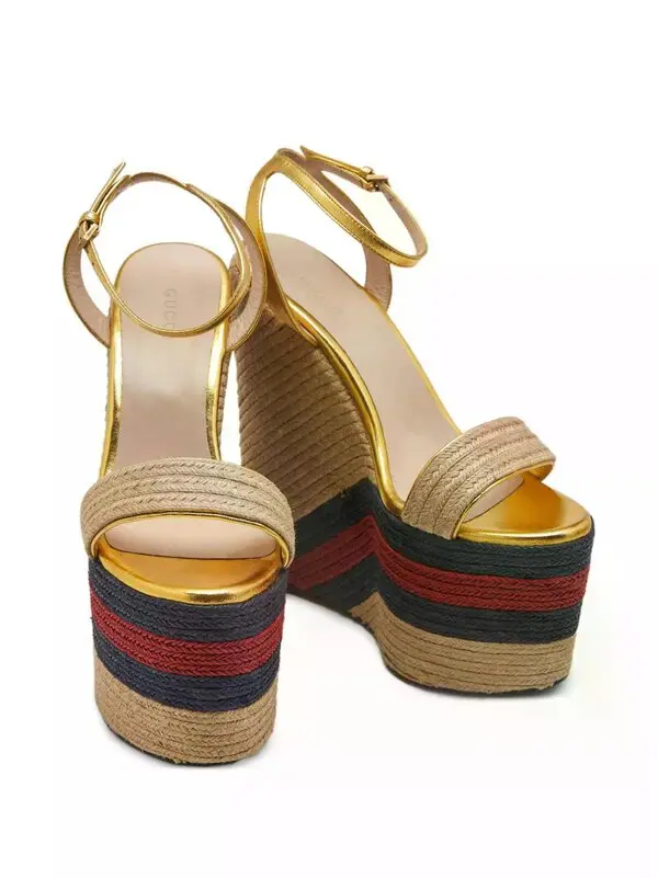 Gucci Web Stripe Raffia Sandals