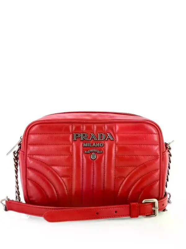 Prada Diagramme Quilted Leather Mini Camera Bag - Red