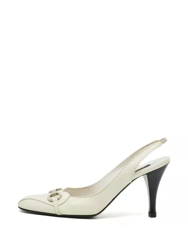 SERGIO ROSSI White Leather Pointed Toe Slingback Pumps