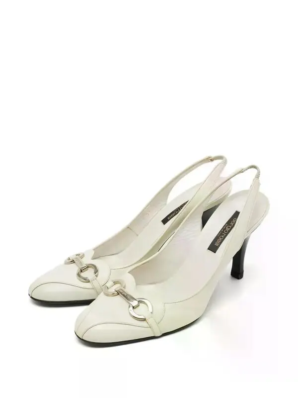 SERGIO ROSSI White Leather Pointed Toe Slingback Pumps