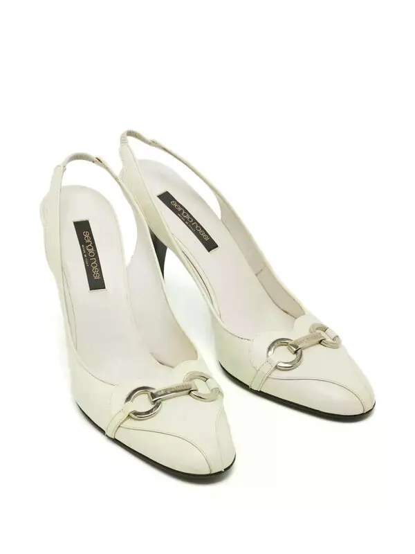 SERGIO ROSSI White Leather Pointed Toe Slingback Pumps