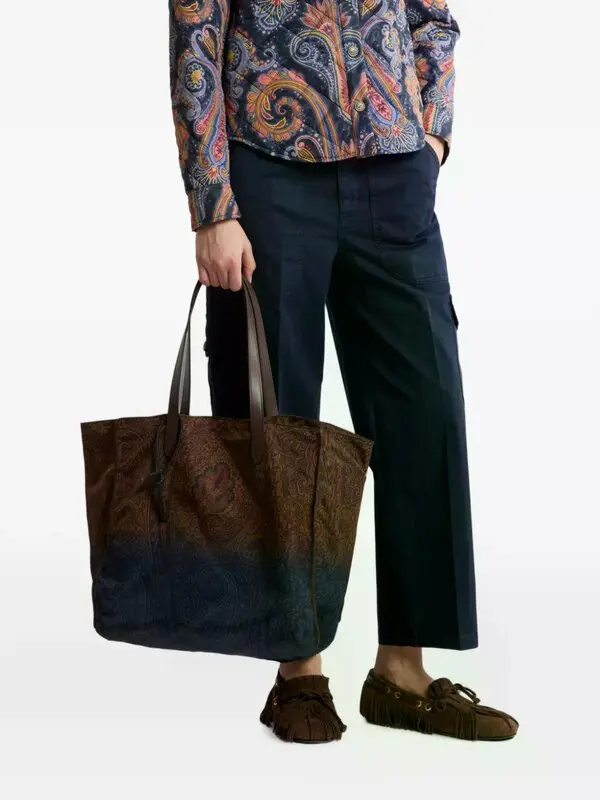 Etro Unfold Me Nylon Tote Bag With Degradé Arnica Motif - Brown