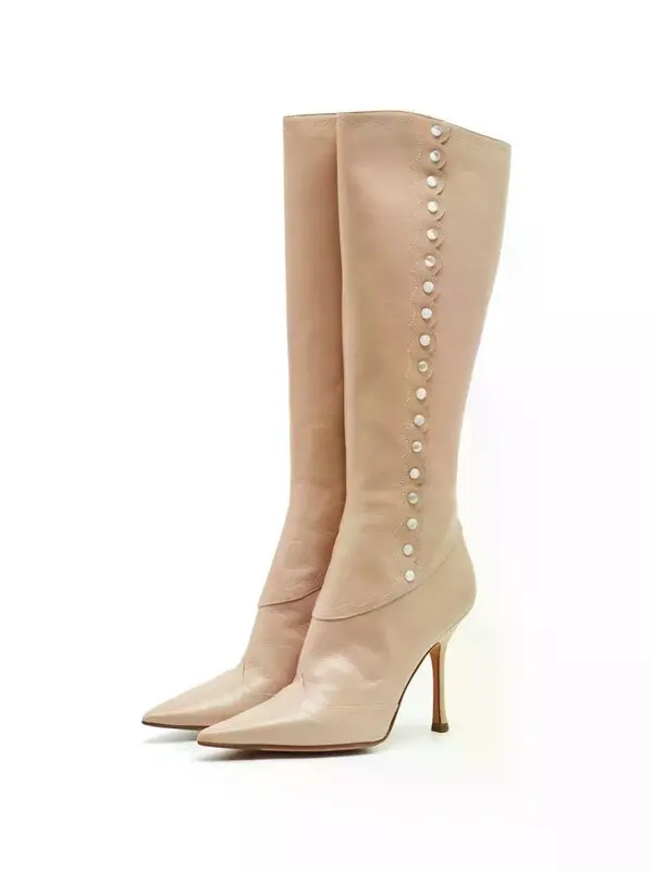 JIMMY CHOO Embellished Leather Stiletto Boots
