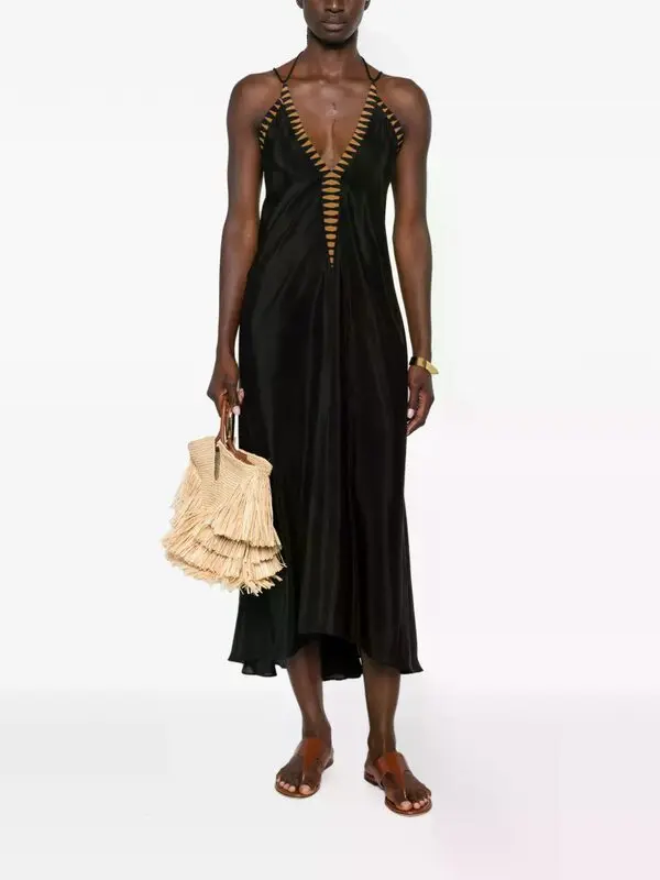 VOLANTIS V-neck Midi Dress - Black